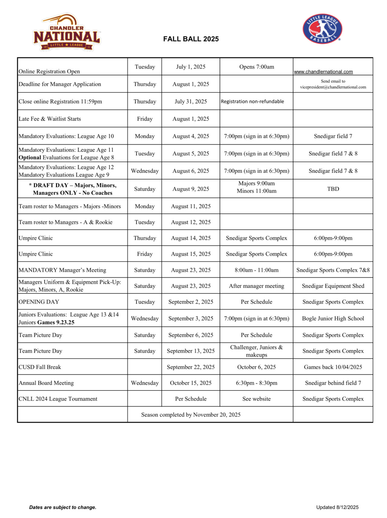 Snedigar Sportsplex - Chandler Little League Baseball